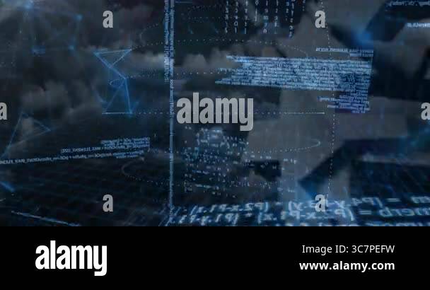 Animation of digital code merging with abstract shapes and cloudy ...
