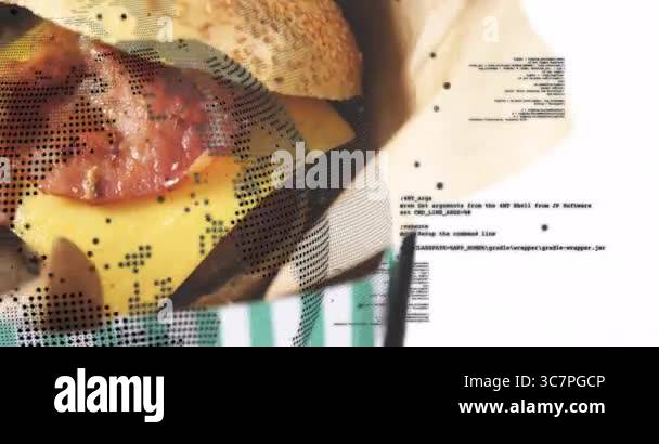 Cheeseburger With Bacon And Sesame Bun Overlaid With Coding Text