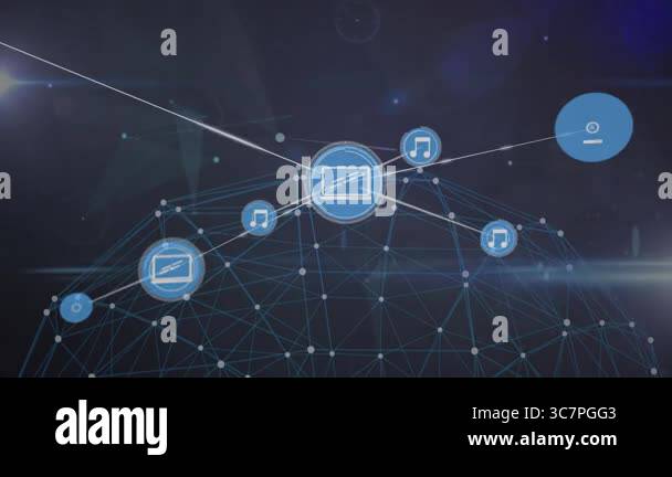 Network of connections and data processing animation with music and ...
