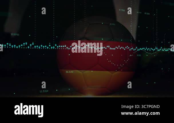 Data visualization animation with soccer ball over dark background ...