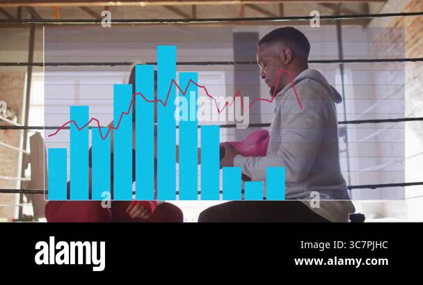 Boxing training session with animated data chart overlay in gym setting ...