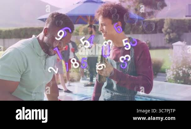 Animation of floating letters and bubbles during friends' outdoor ...