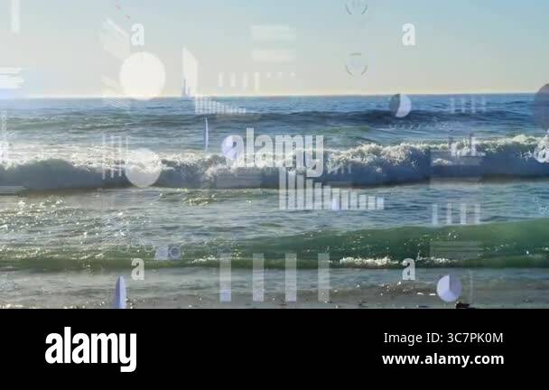 Animating data visualization over ocean waves on sunny day, showcasing ...