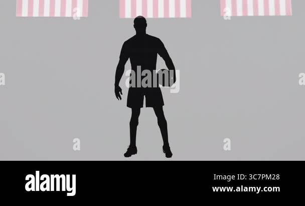 Basketball player silhouette with American flags waving in background ...