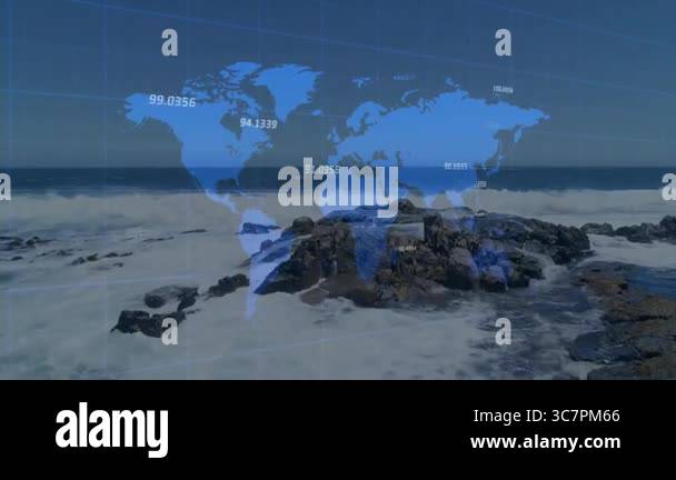 Animation of numerical data overlaying world map in school geography ...