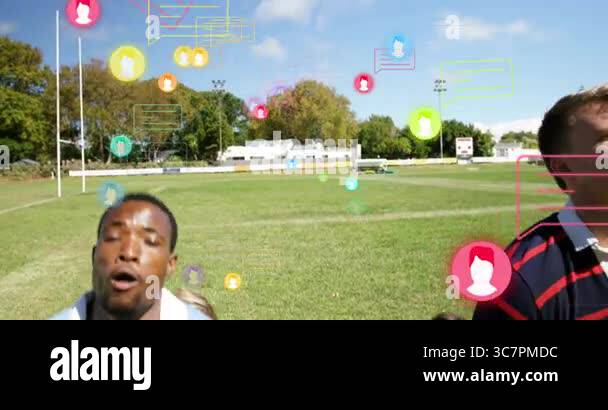 Interacting with colorful animation, two people engaging with social ...