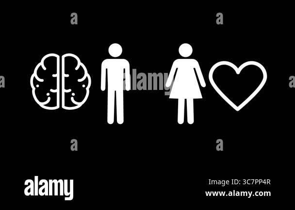 A conceptual icon showing a female figure next to brain and heart ...