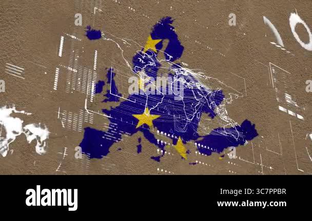 Digital network connections and data visualization overlay on Europe ...