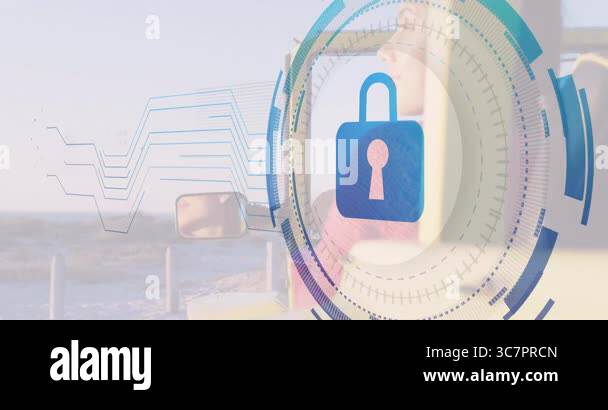 Using binoculars outdoors, person viewing digital security lock ...