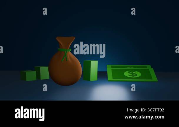 Money Bags With Green Bar Chart Graph In 4k Three Dimension Space