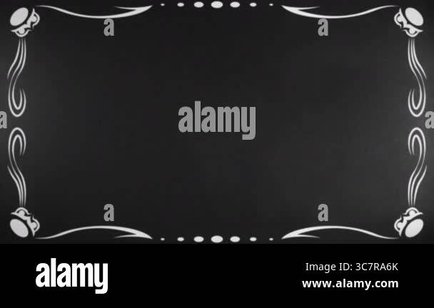 Retro effect. Recreated frame from a silent film era. Old text frame in ...