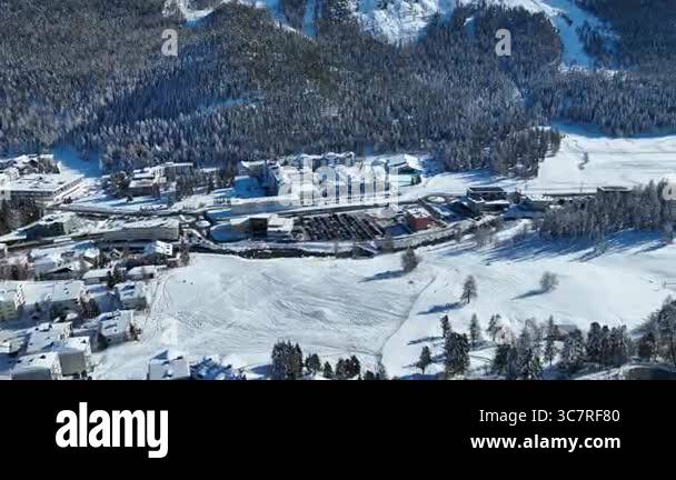 Aerial drone view of the famous Saint Moritz village and lake on a ...
