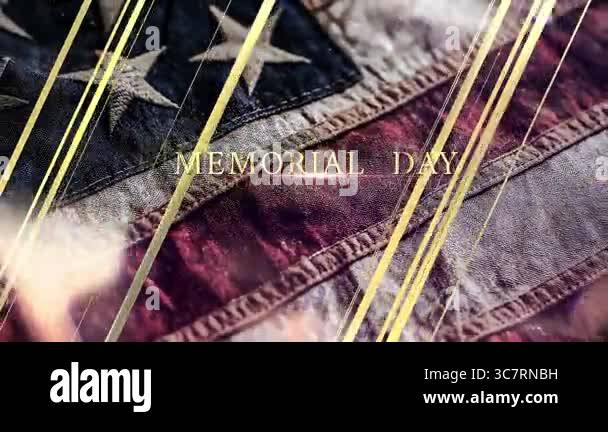 Abstract Memorial day text word on USA flag waving in wind texture on ...