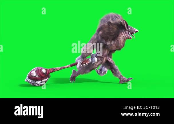 Green Screen Humanoid Rat Monster Walkcycle Side Loop Fur 3D Animation ...