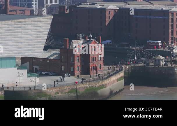 Aerial view of Liverpool's Albert Dock showing red brick warehouses ...