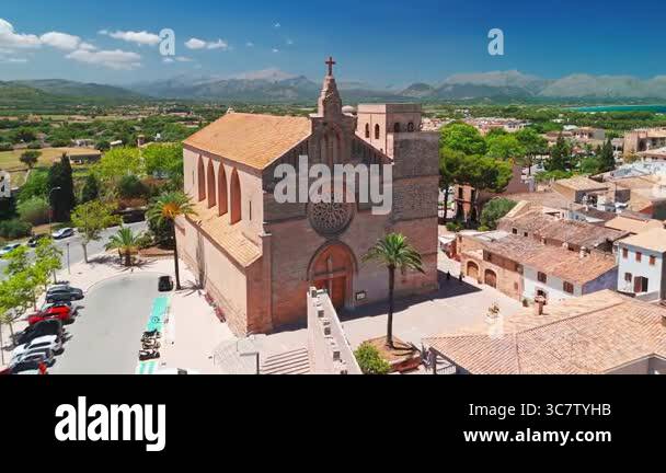 Aerial view of the picturesque town of Alcudia in Mallorca at sunny day ...