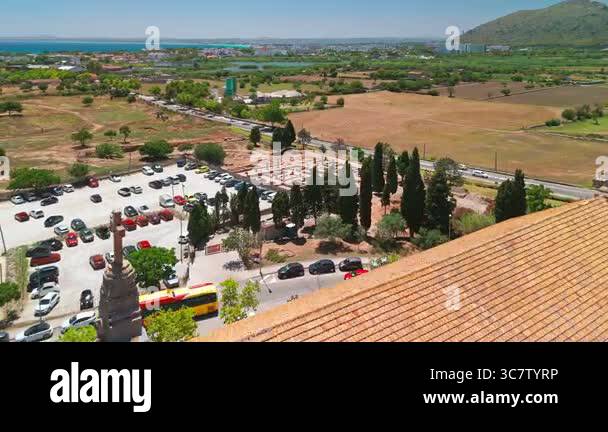 Aerial view of the picturesque town of Alcudia in Mallorca at sunny day ...