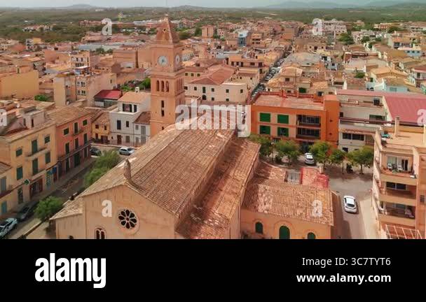 Aerial view of Porto Cristo resort town in Mallorca, Balearic Islands ...