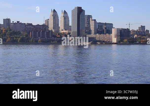 Large city on banks of river. Ukrainian city Dnipro, Ukraine, Beautiful ...
