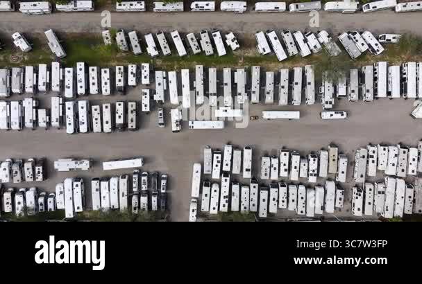 Dealers outdoor parking lot with many brand new travel trailers and ...