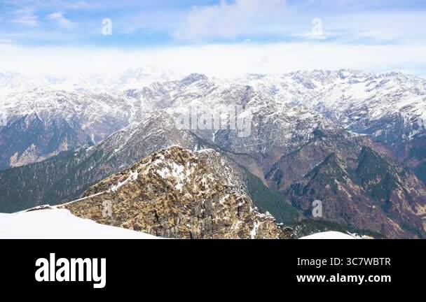 snowcap mountain range with bright blue sky at morning Stock Video ...