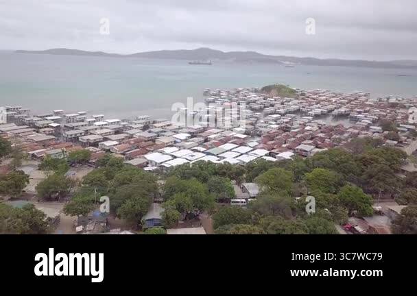 Aerial drone shot of Hanuabada village in Capital City Port Moresby ...
