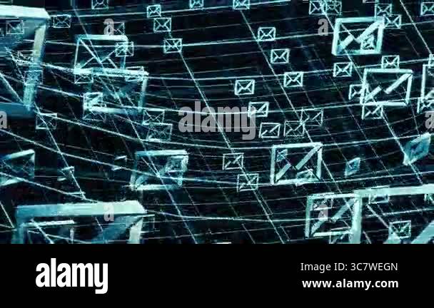 Blue email icons floating on grid in three dimension 4k space animation ...