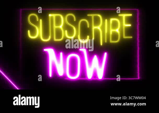 Yellow and Purple Neon subscribe now sign vertical with frame. High ...