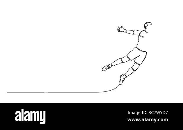 animated continuous single line drawing of soccer goalkeeper jumping to ...