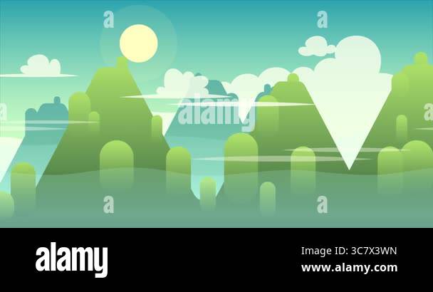 2D Parallax Looping Animation of a Peaceful Mountain Landscape. Green ...