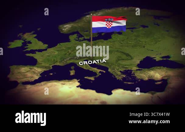 The Flag of Croatia on the World Map, Croatia map with flag 3d ...