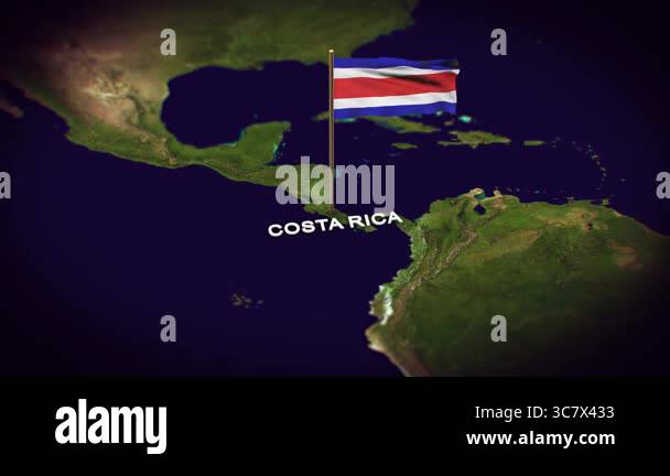 The Flag of Costa Rica on the World Map, Costa Rica map with flag 3d ...