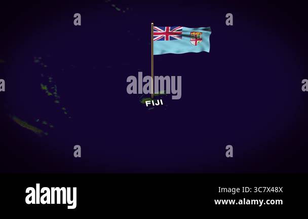 The Flag of Fiji on the World Map, Fiji map with flag 3d animation ...