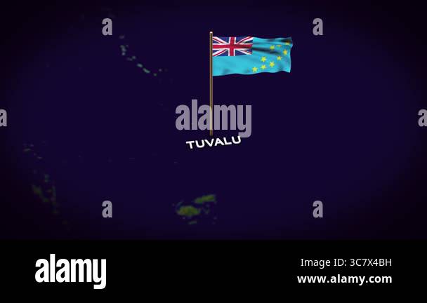 The Flag of Tuvalu on the World Map, Tuvalu map with flag 3d animation ...