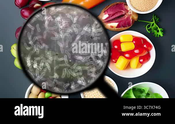 Magnified View of Bacteria on Fresh Fruits and Vegetables Highlighting ...