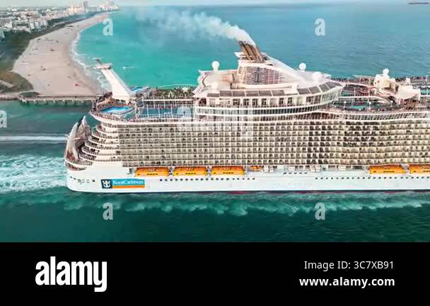 January 10, 2025 - Miami Beach, Florida: Aerial view Cruise ship Allure ...