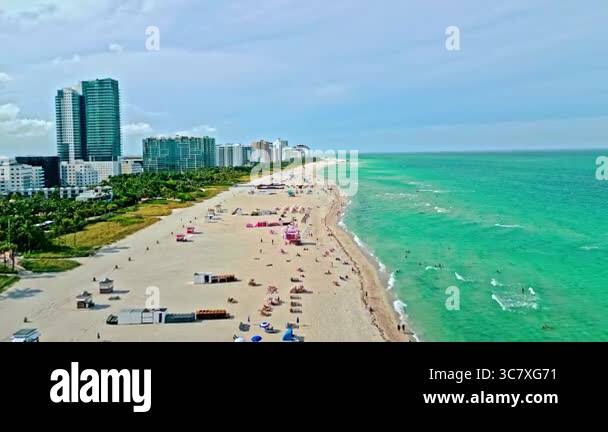 Aerial view of sea beach in Miami, Florida. Summertime aerial seaside ...