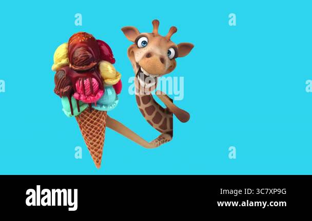 Fun 3D cartoon giraffe with an ice cream Stock Video Footage - Alamy
