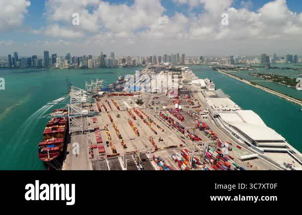 Aerial wide View of Miami Cargo Port at Sunrise. . High quality 4k ...