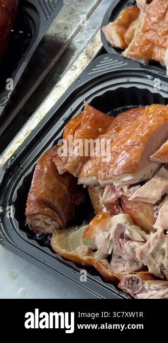 street food chop goose Close-up of slicing Chinese food Beijing roast ...
