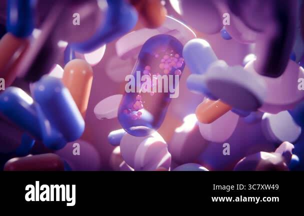 Concept health and beauty. Colorful capsules slowly fall against ...