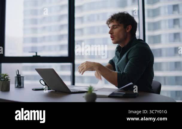 Furious boss shouting at video meeting frustrated financial report in ...