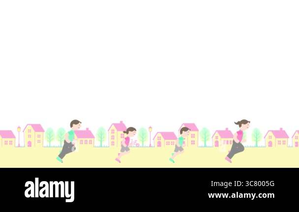 Jogging family animation on cityscape background (12 seconds loop Stock ...