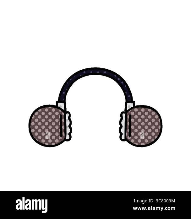 A simple looping animated comic book style cartoon of a retro headphone ...