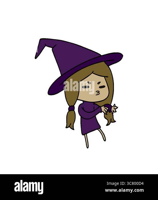 A simple looping animated cartoon illustration of a cute witch kawaii ...