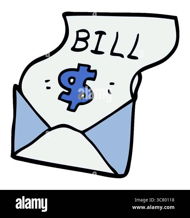 A simple looping animated cartoon doodle bill in envelope Stock Video ...