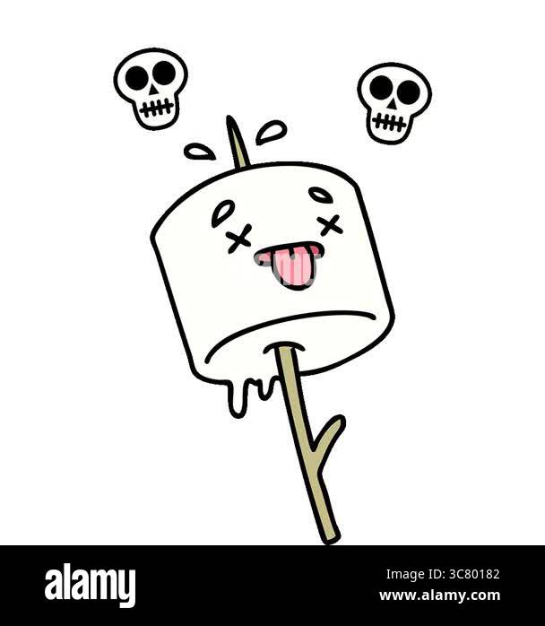 A simple looping animated cartoon marshmallow impaled on a campfire ...