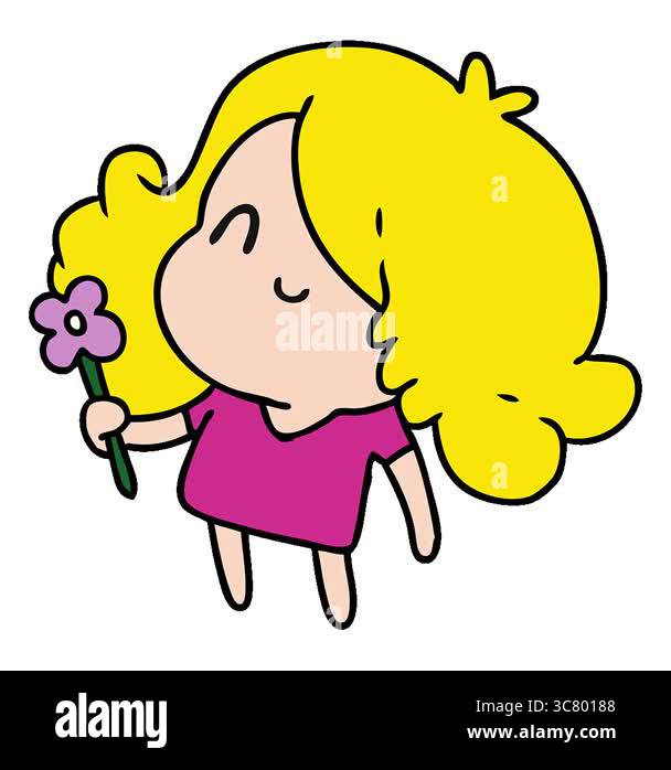 A simple looping animated cartoon illustration of a cute kawaii girl ...