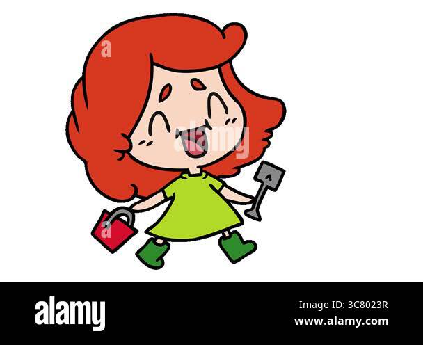 A simple looping animated freehand drawn cartoon of cute kawaii girl ...