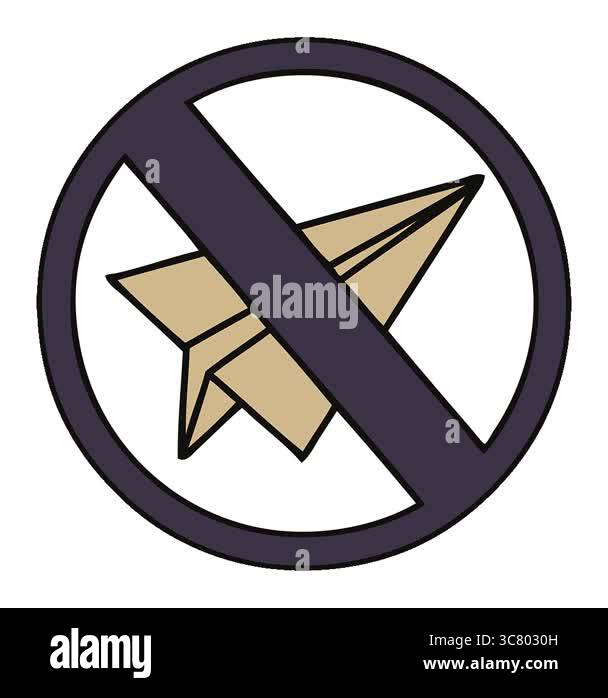 A simple looping animated cute cartoon of a no paper aeroplane sign ...